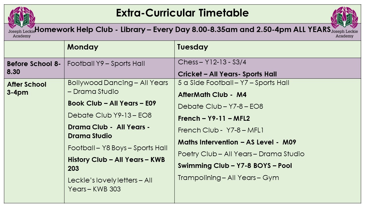 Joseph Leckie Academy - Extra Curricular
